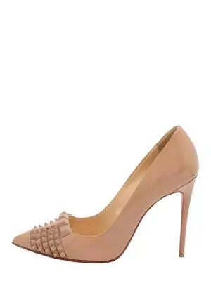 CHRISTIAN LOUBOUTIN Beige Patent Leather Studded Stiletto Pumps - Neutrals