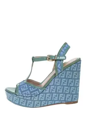 Fendi 75mm Platform Wedge Sandals - Blue