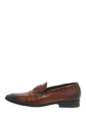 Roberto Cavalli Croc-embossed Leather Loafers - Brown