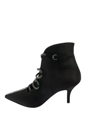 FERRAGAMO Embellished Satin Boots - Black