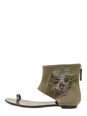 GIUSEPPE ZANOTTI Skull Crystal Canvas Sandals - Green