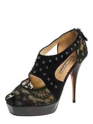 Oscar De La Renta Lace Studded Platform Sandals - Black