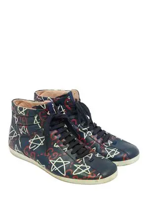 Gucci Leather Graffiti Star Sneakers - Blue