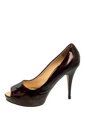 GIUSEPPE ZANOTTI Patent Leather Peep Toe Pumps - Brown