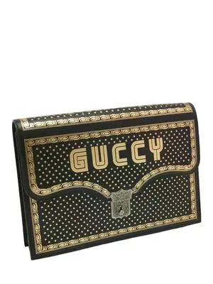 Gucci Printed-leather Portfolio Clutch - Black