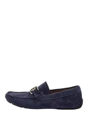 FERRAGAMO Metal-buckle Suede Loafers - Blue