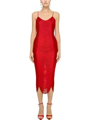 NISSA Fringed Midi Dress - Red