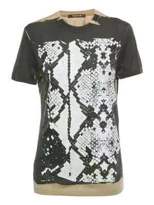 Roberto Cavalli Snakeskin-print Cotton T-shirt - Brown
