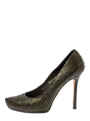 Gucci Platform Python Leather Pumps - Green