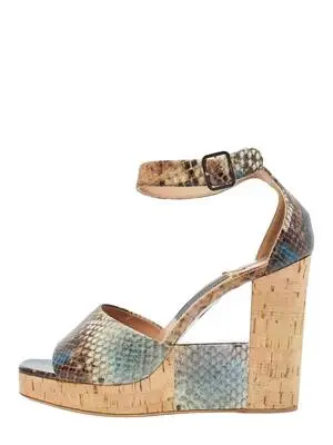 FERRAGAMO 120mm Python Cork Wedge Sandals - Neutrals