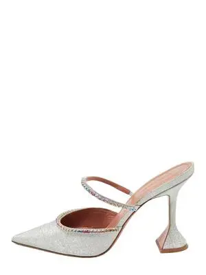 Amina Muaddi Gilda Glittered Mules - Silver