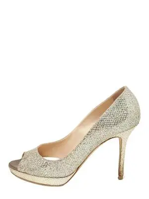 JIMMY CHOO Glitter Peep-toe Pumps - Gold