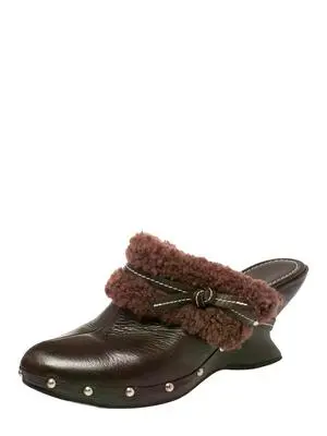FERRAGAMO 75mm Leather Shearling-trim Mules - Brown