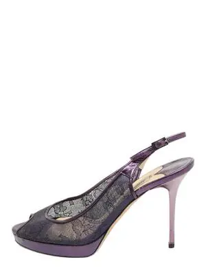 JIMMY CHOO 100mm Lace Slingback Sandals - Purple
