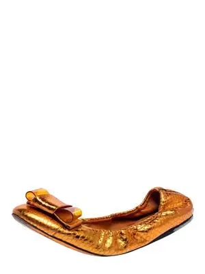 Burberry Metallic Python-embossed Leather Ballerina Flats - Orange