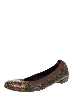 STUART WEITZMAN Python Embossed Leather Ballet Flats - Brown