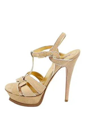 Saint Laurent Suede Platform Sandals - Neutrals