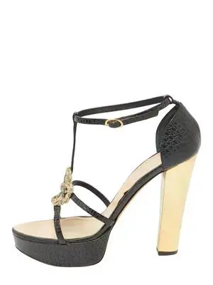 GIUSEPPE ZANOTTI Croc Embossed Leather Sandals - Black