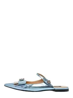 SERGIO ROSSI Metallic-leather Buckled Mules - Blue