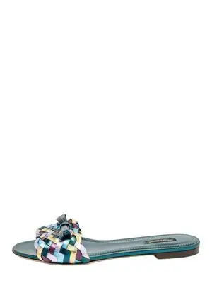 Dolce & Gabbana Metallic Leather Slides - Blue