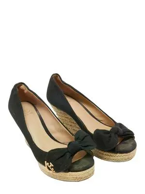 Tory Burch Bow Wedge Espadrilles - Black