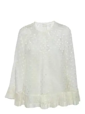 Zimmermann Dotted Pleated Top - White