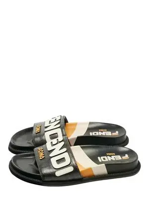 Fendi Mania Leather Slides - Black