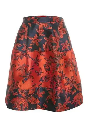 Carolina Herrera Floral Jacquard Pleated Skirt - Red