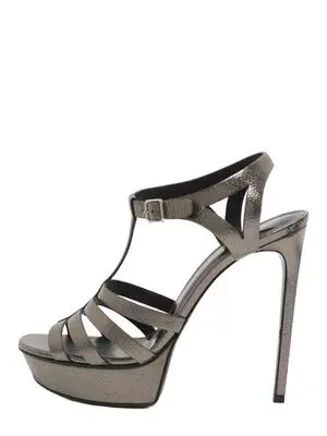 Saint Laurent Bianca Platform Leather Sandals - Grey