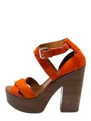 Ralph Lauren 125mm Suede Platform Sandals - Orange