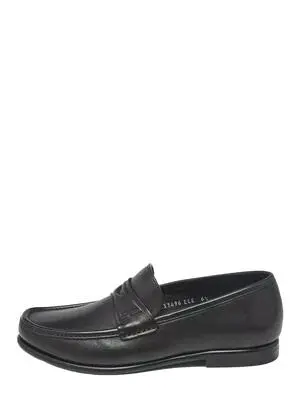 FERRAGAMO Round-toe Leather Loafers - Black