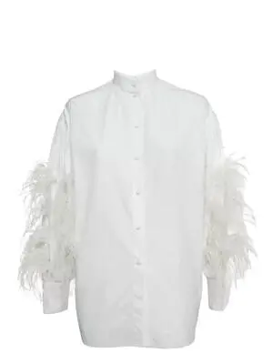 Valentino Garavani Feather-trimmed Oversized Shirt - White