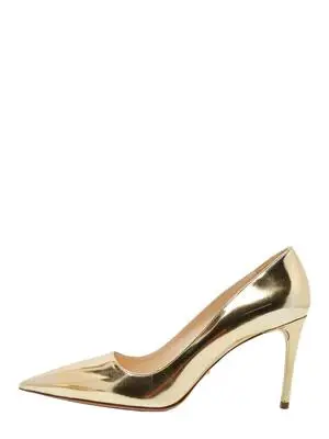 Prada Leather Pointed Toe Pumps - Gold
