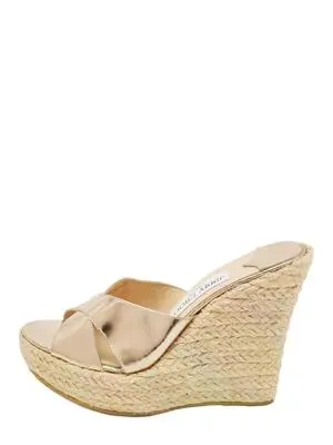 JIMMY CHOO Leather Rope Wedge Sandals - Neutrals