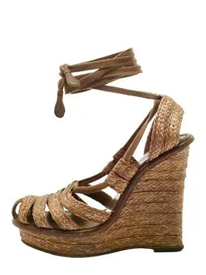 Bottega Veneta Raffia Ankle-wrap Wedge - Brown