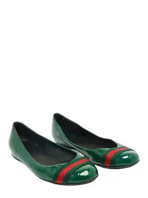Gucci Web-detail Leather Ballet Flats - Green