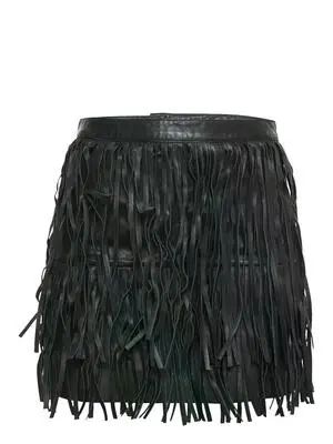 Zadig&Voltaire Leather Fringe Trim Skirt - Black