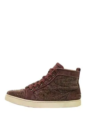 CHRISTIAN LOUBOUTIN Crystal-embellished Lace-up High-top Sneakers - Brown