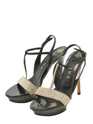 GINA Crystal-embellished T-bar Sandals - Black