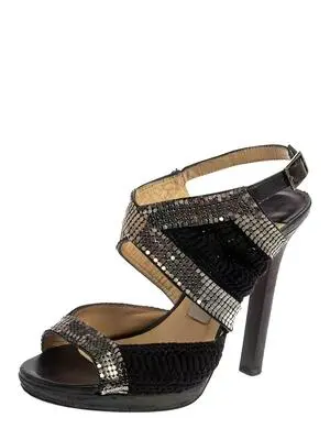 JIMMY CHOO Crochet Fabric Sandals - Black