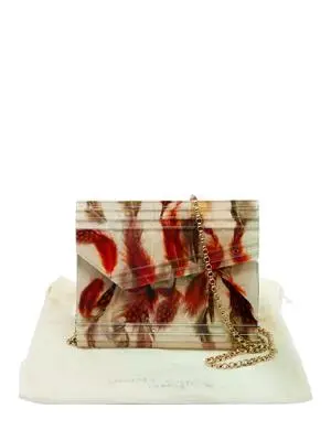 JIMMY CHOO Feather-print Chain Clutch - Neutrals