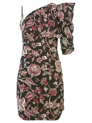 ISABEL MARANT VINTAGE Floral-print One-shoulder Mini Dress - Black