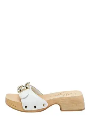 ROGER VIVIER Crystal-embellished Leather Clogs - White