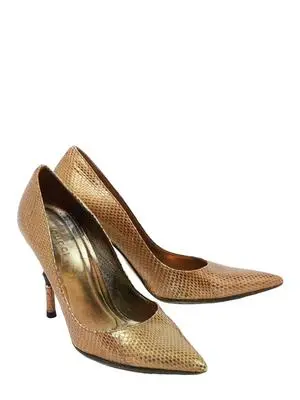 GUCCI Snakeskin Leather Pumps With Bamboo Heel