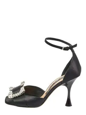SERGIO ROSSI 100mm Crystal-embellished Satin Sandals - Black