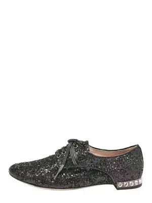 Miu Miu Crystal-embellished Lace-up Flats - Black