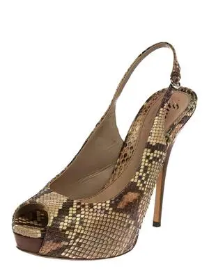 Gucci 140mm Snakeskin Slingback Sandals - Neutrals