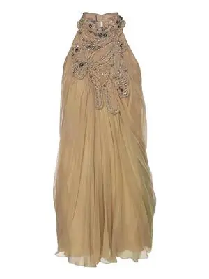 Alberta Ferretti Braided Crystal Halter Neck Top - Neutrals