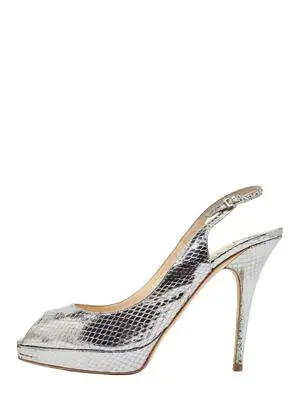 JIMMY CHOO 120mm Snakeskin Slingback Sandals - Silver