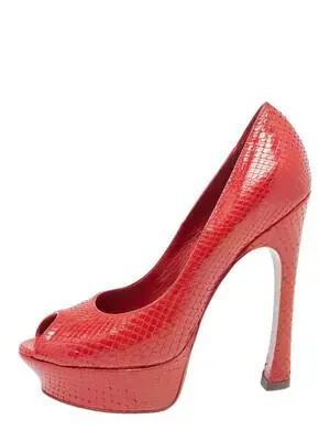 Saint Laurent 140mm Palais Snakeskin Platform Pumps - Red
